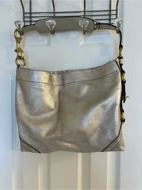 Coach | Bags | Coach Metallic Silver Leather Shoulder Bag With Brass ...